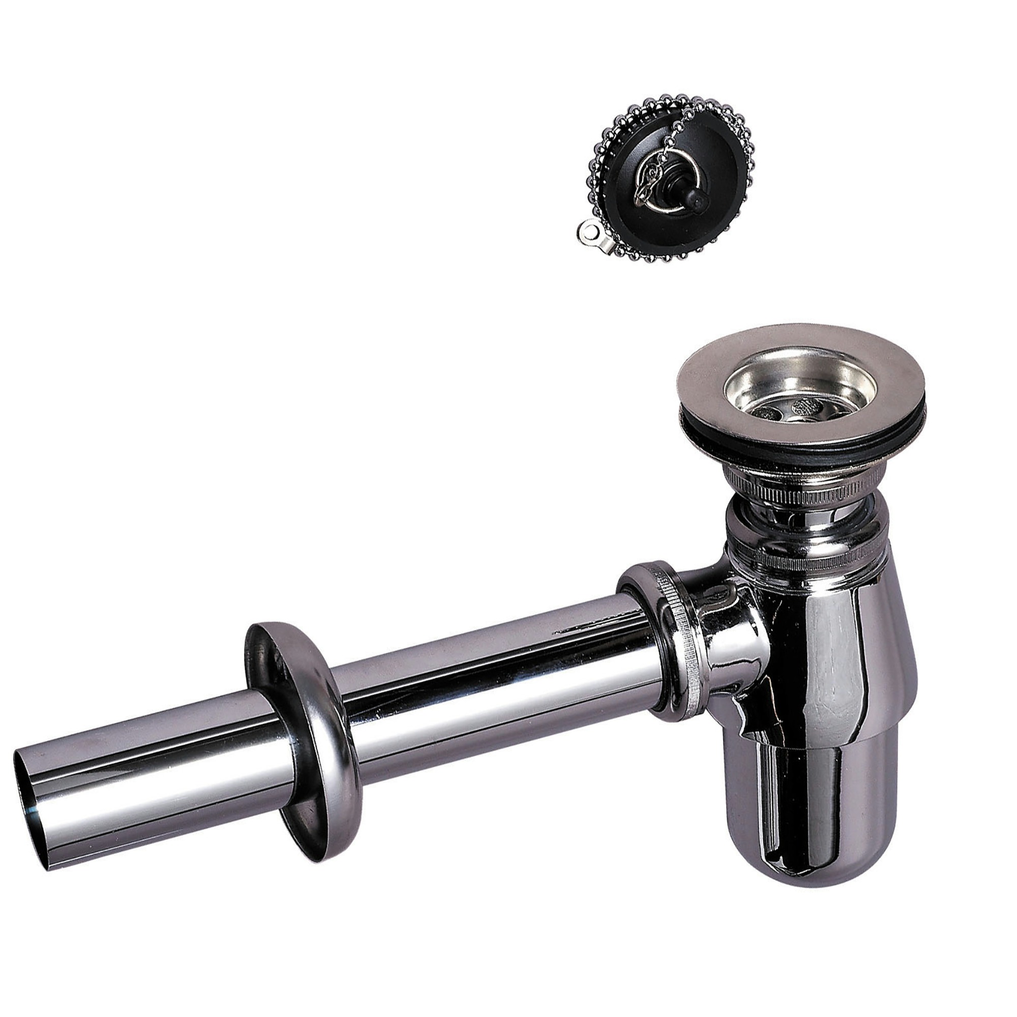 Siphon de lavabo avec crépine et tuyau mural Wirquin chromé | Siphons ...