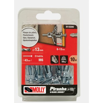 Cheville mur creux avec vis Molly Piranha M18006-XJ 13x34 mm | GAMMA.be