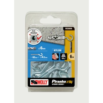 Molly Piranha hi tech nylon plug met haak M20606-XJ 6x30 mm | Pluggen ...