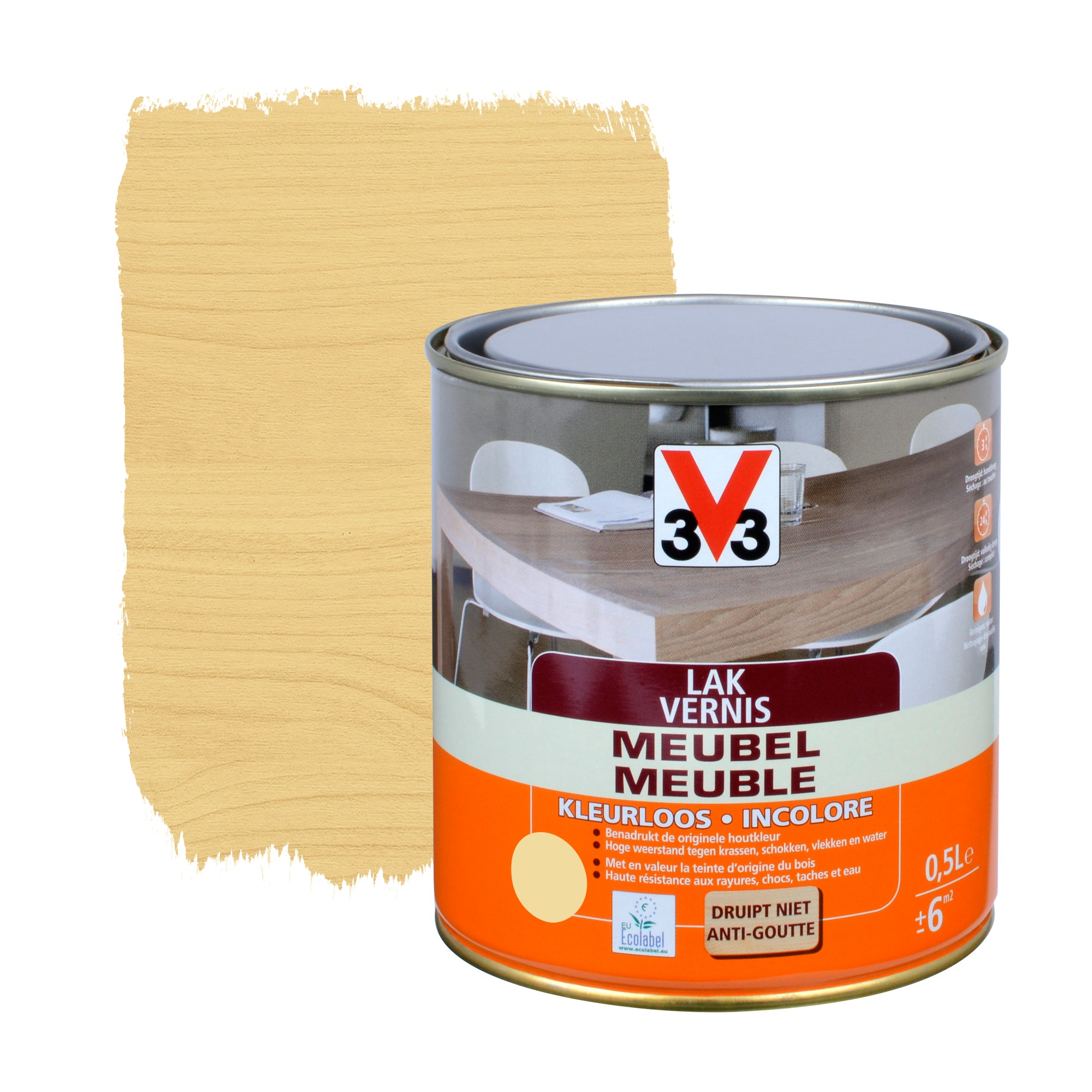 V33 meubelvernis zijdeglans kleurloos 500 ml | Beits, oliën & vernis | Verf & behang | GAMMA.be