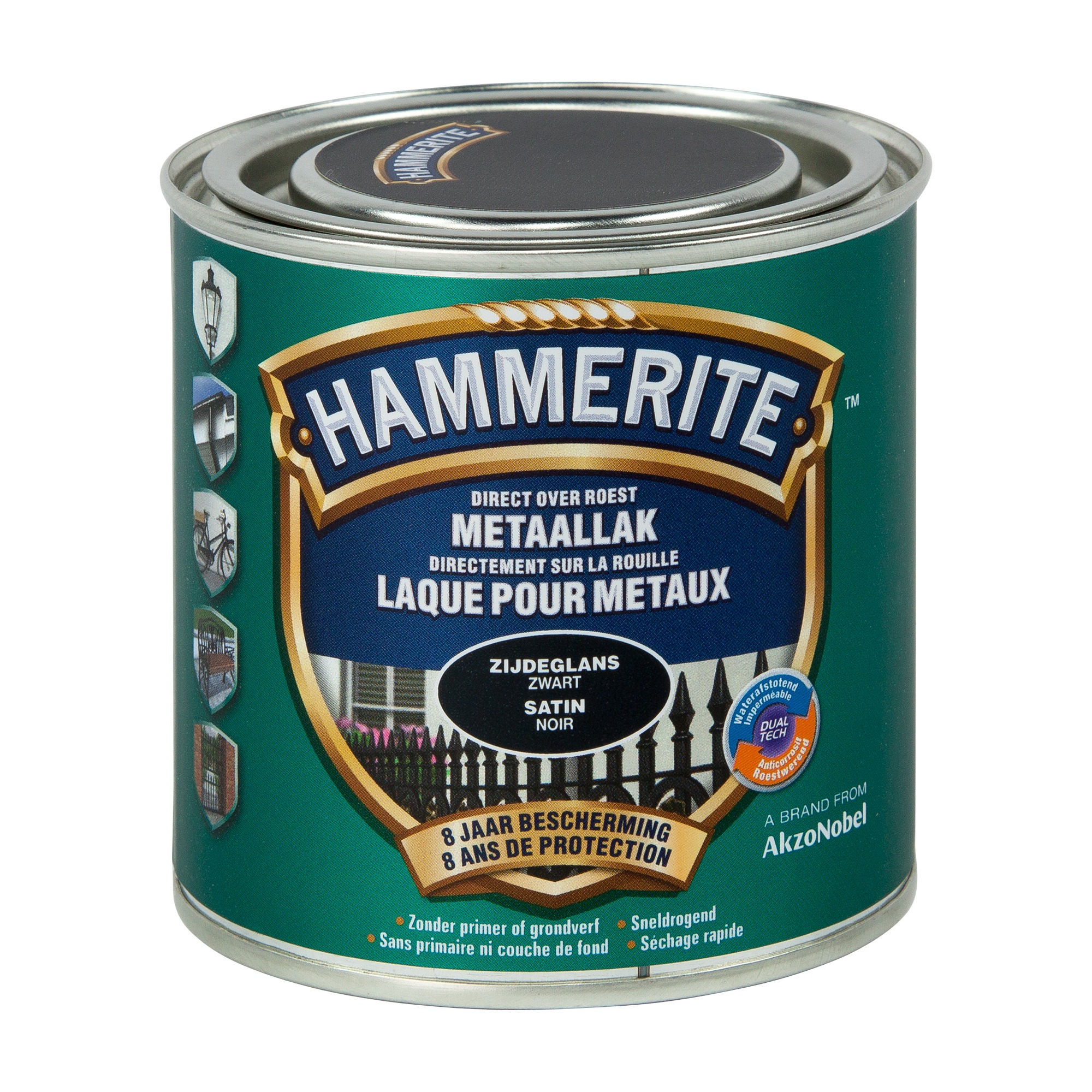 Hammerite metaallak zijdeglans zwart 250 ml | Speciaalverf | Verf ...