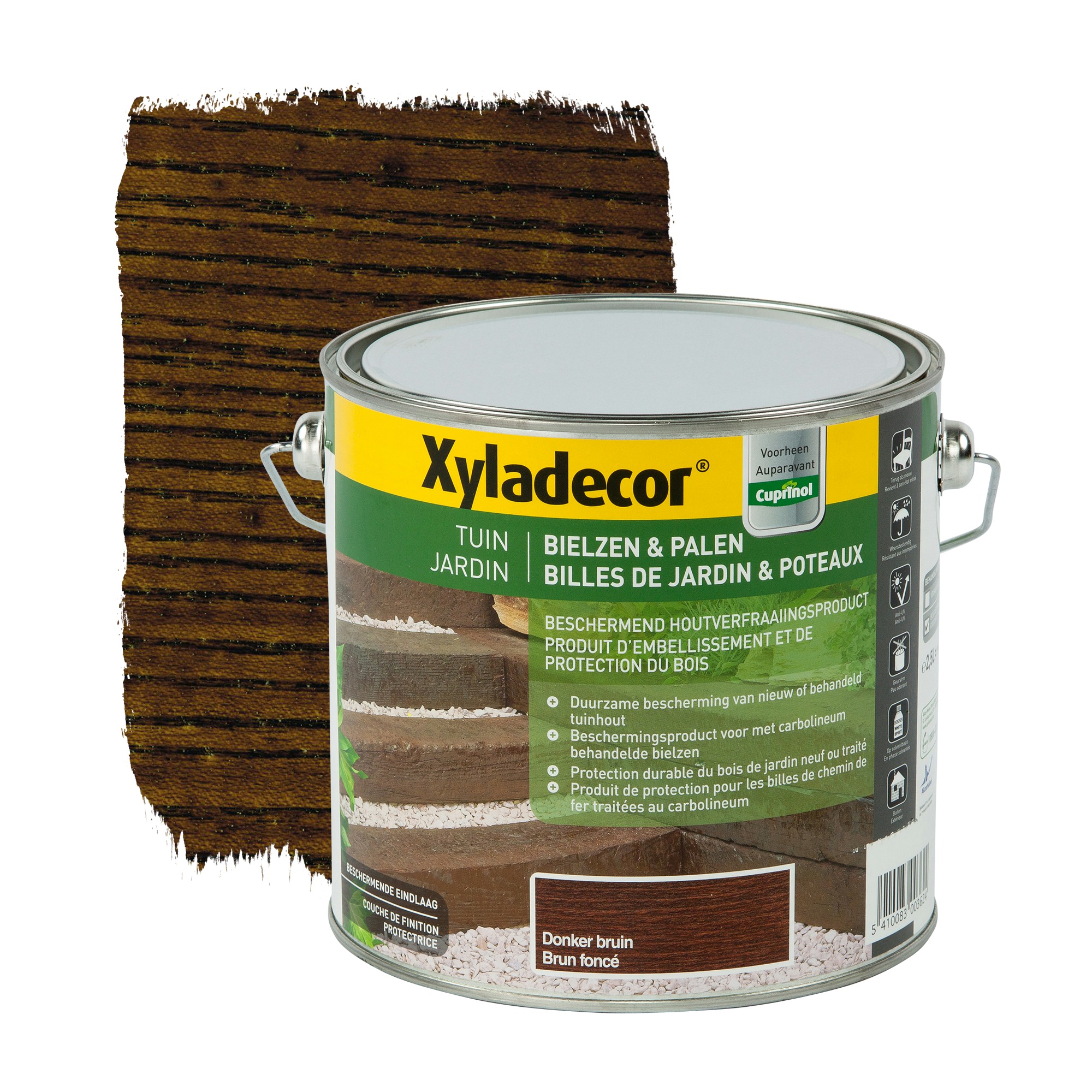 Xyladecor Bielzen & Palen houtbehandeling donkerbruin 2,5 L | Beits, oliën & vernis | Verf ...
