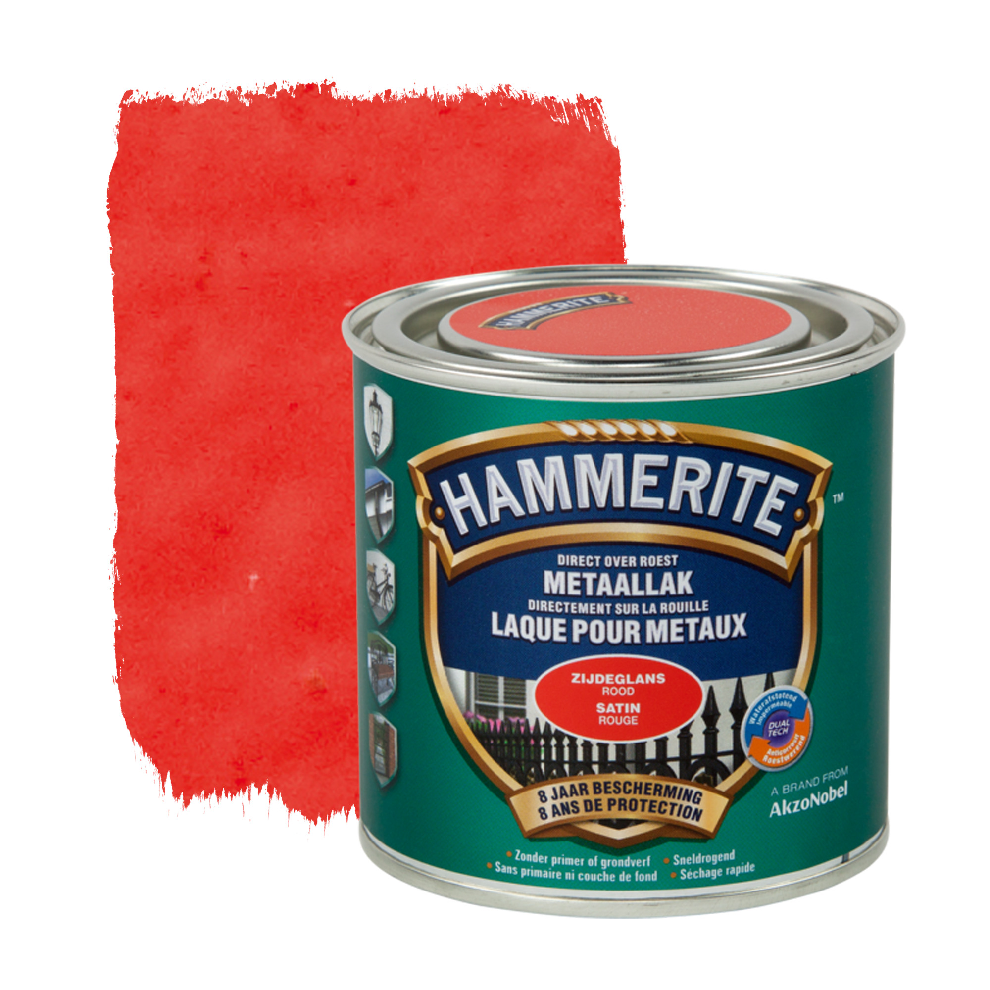 Hammerite metaallak zijdeglans rood 250 ml | Speciaalverf | Verf ...