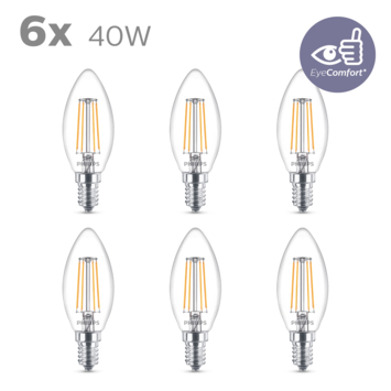 Philips LED kaars E14 40W 6 stuks filament helder niet dimbaar | led-lampen | GAMMA.be
